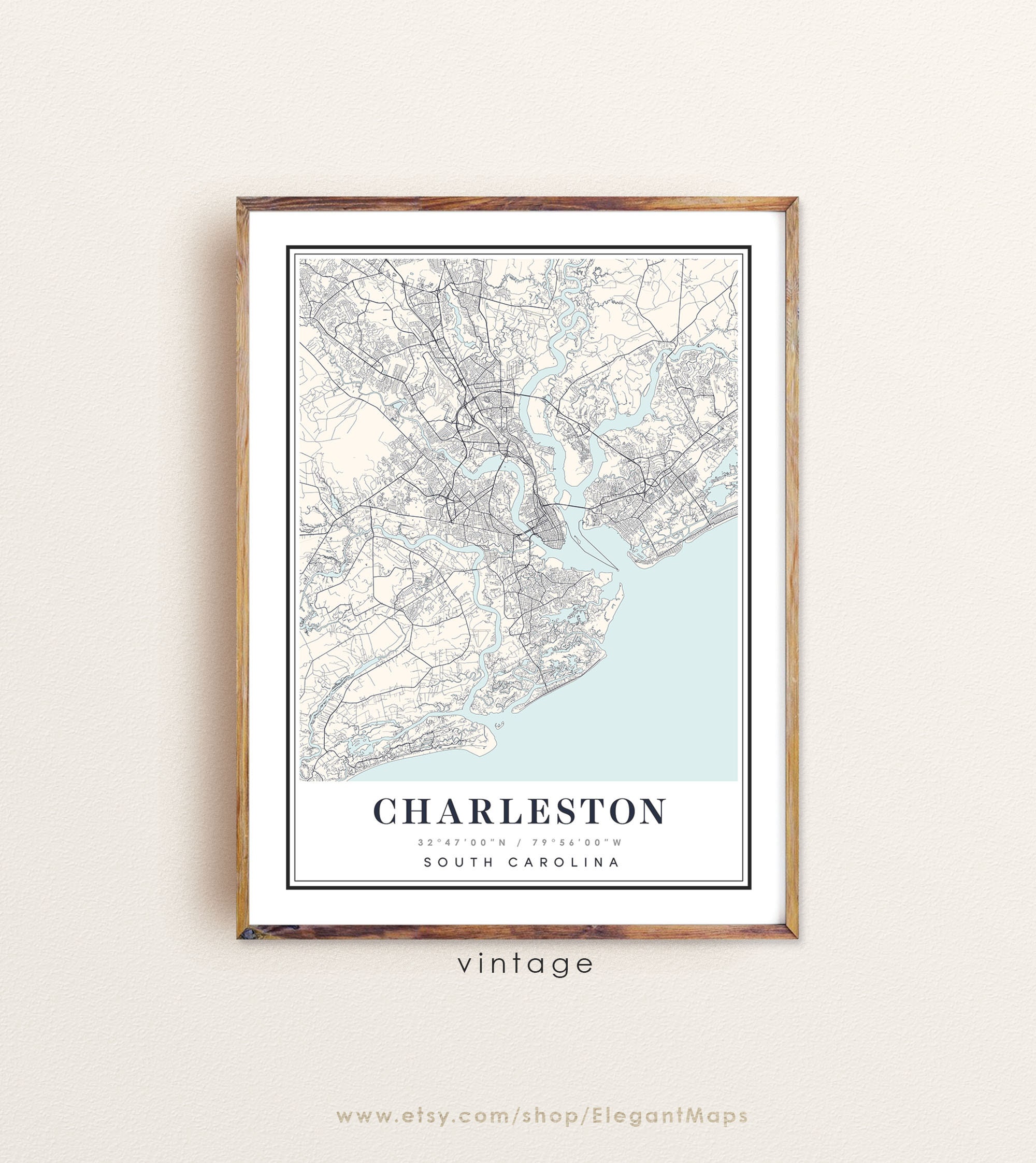 Charleston South Carolina map Charleston SC map Charleston | Etsy