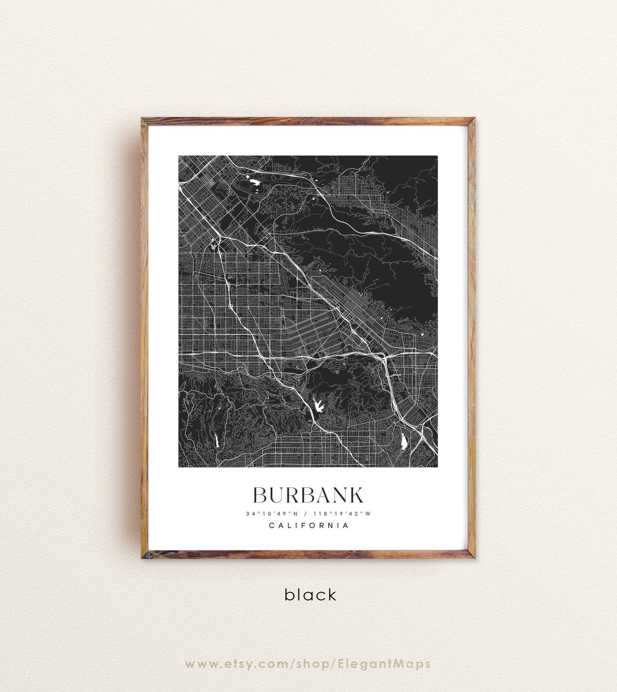 Burbank California Map Burbank CA Map Burbank City Print | Etsy