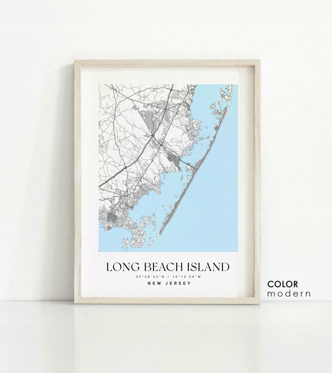 Long Beach Island NJ Map Print Minimalist Black And White City Art Etsy
