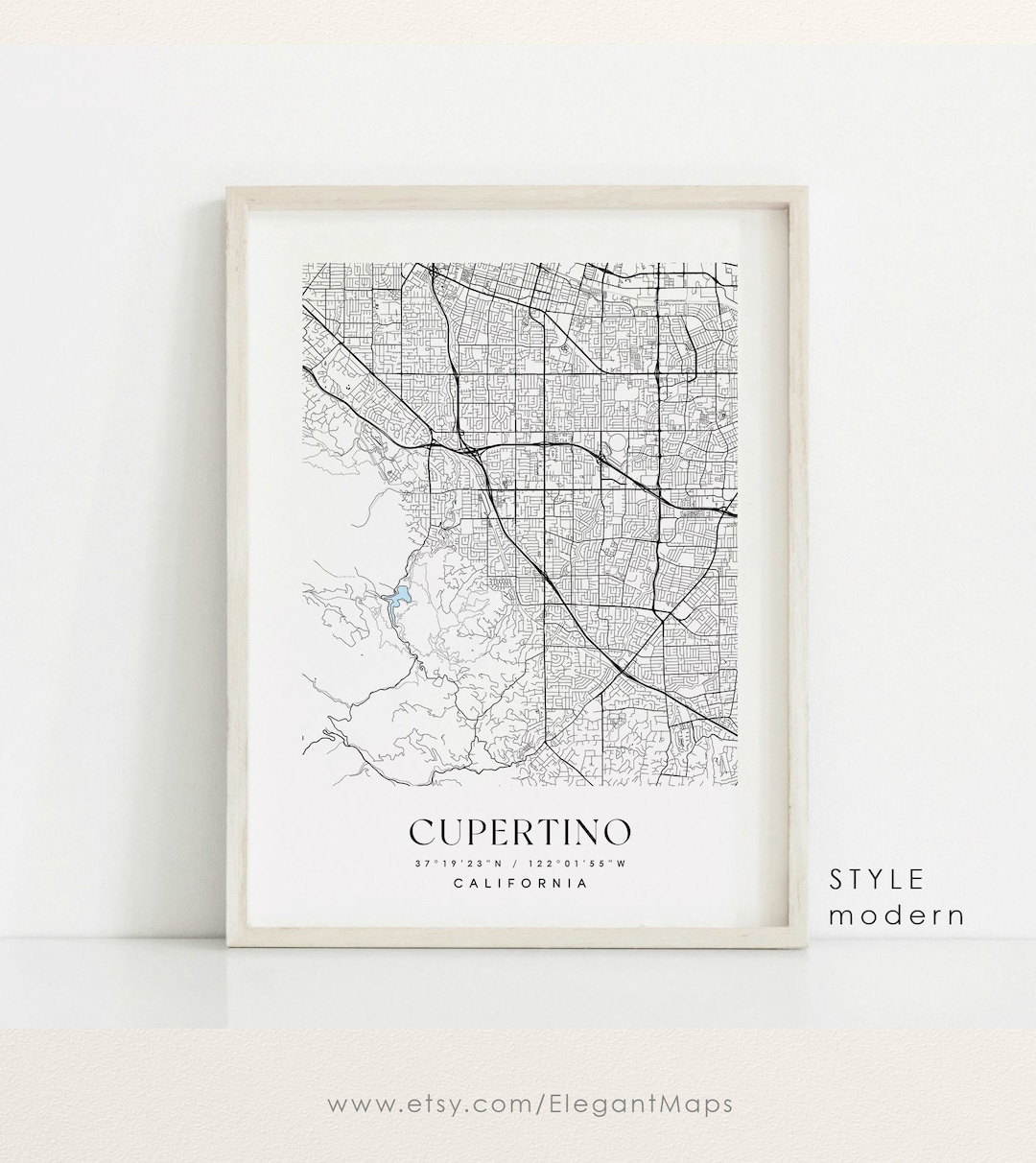 Mapa de Cupertino California, Mapa de Cupertino CA, Impresión de la ...