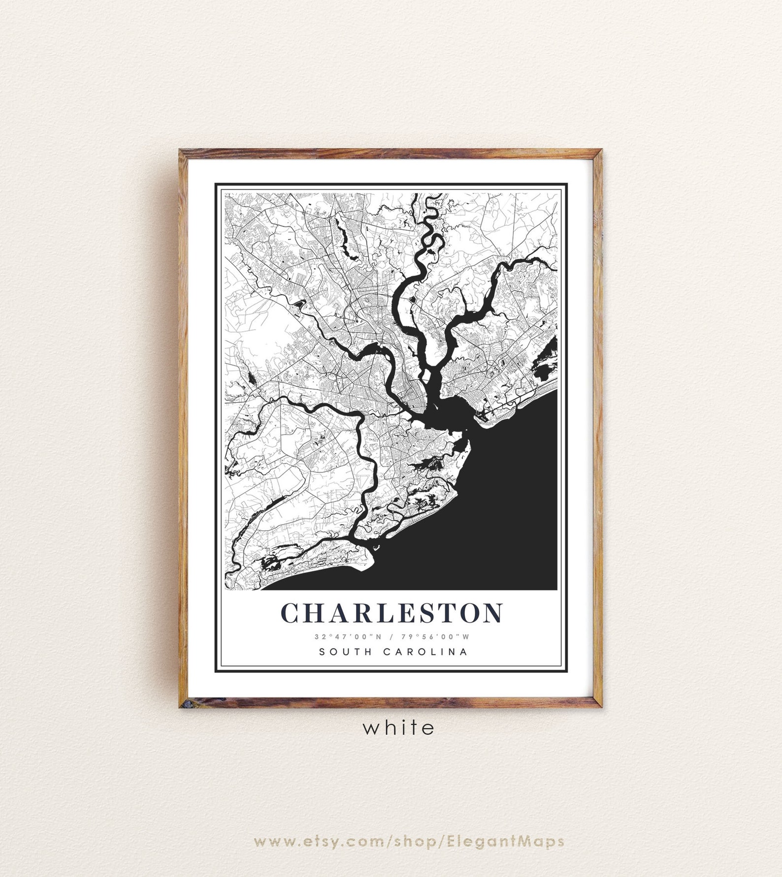 Charleston South Carolina map Charleston SC map Charleston | Etsy