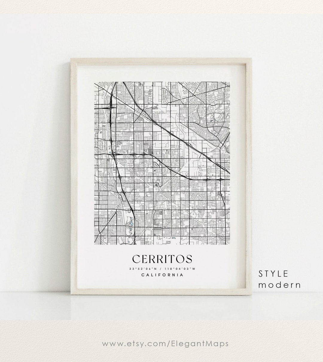 Cerritos California Map Art Print: Custom City Map - Etsy