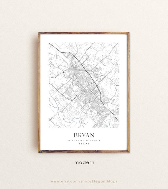Mapa de Bryan Texas mapa de Bryan TX impresión de la ciudad - Etsy México