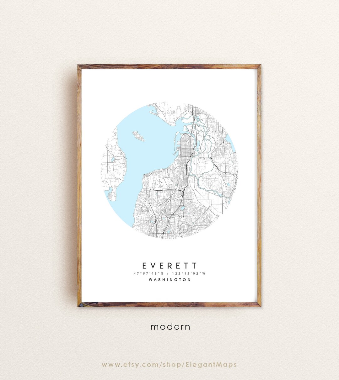Everett Washington Everett WA Map Everett Print Everett - Etsy