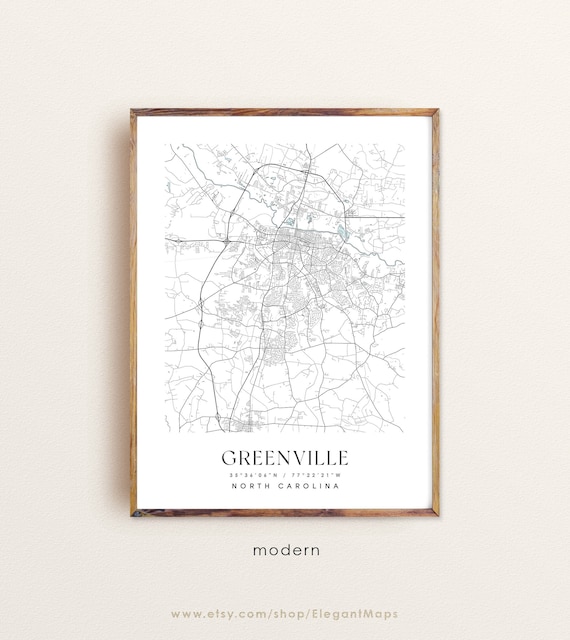 Greenville North Carolina map Greenville NC map Greenville | Etsy