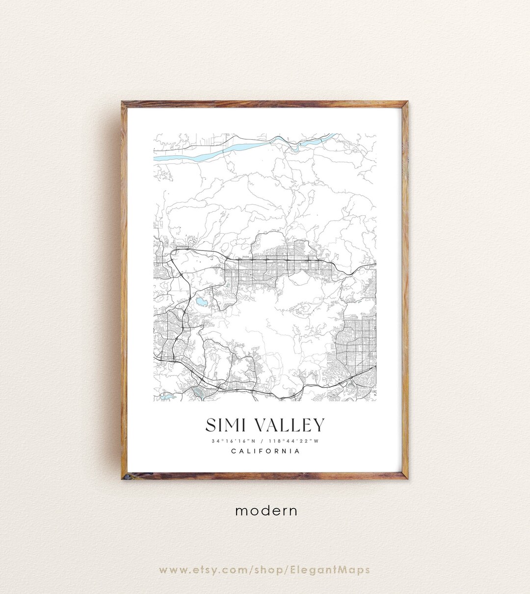 Mapa de Simi Valley California, mapa de Simi Valley CA, impresión de la ...