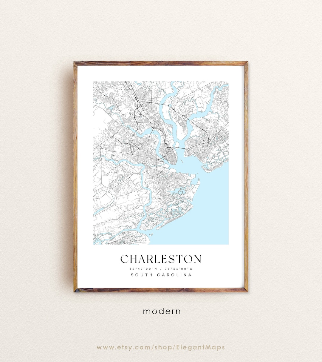 Charleston South Carolina Map, Charleston SC Map, Charleston City Print ...