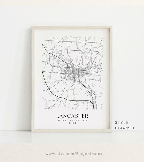 Mapa de Lancaster Ohio mapa de Lancaster OH impresión de la - Etsy México