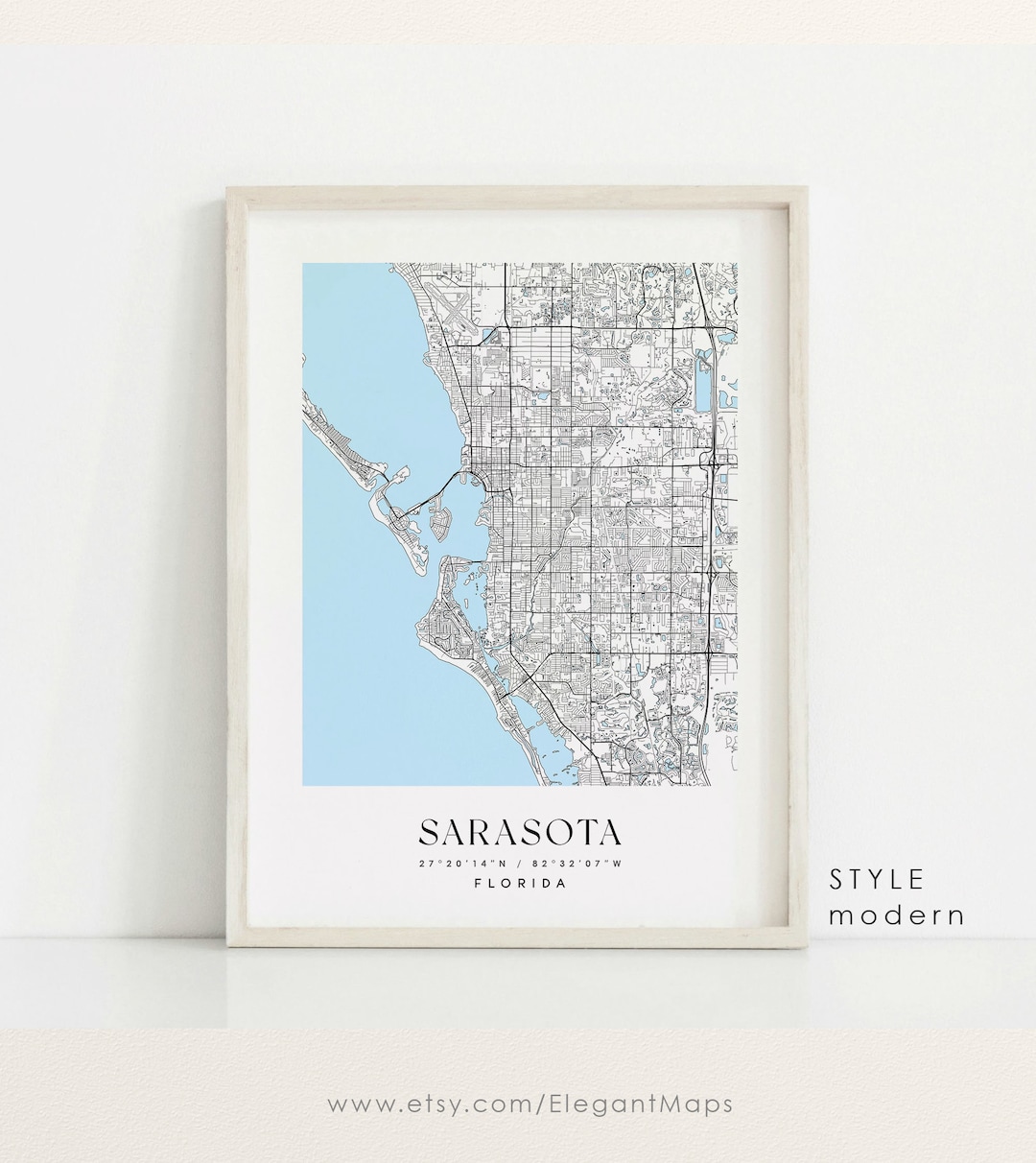 Sarasota Florida Map Print: Custom City Art, Wall Decor - Etsy