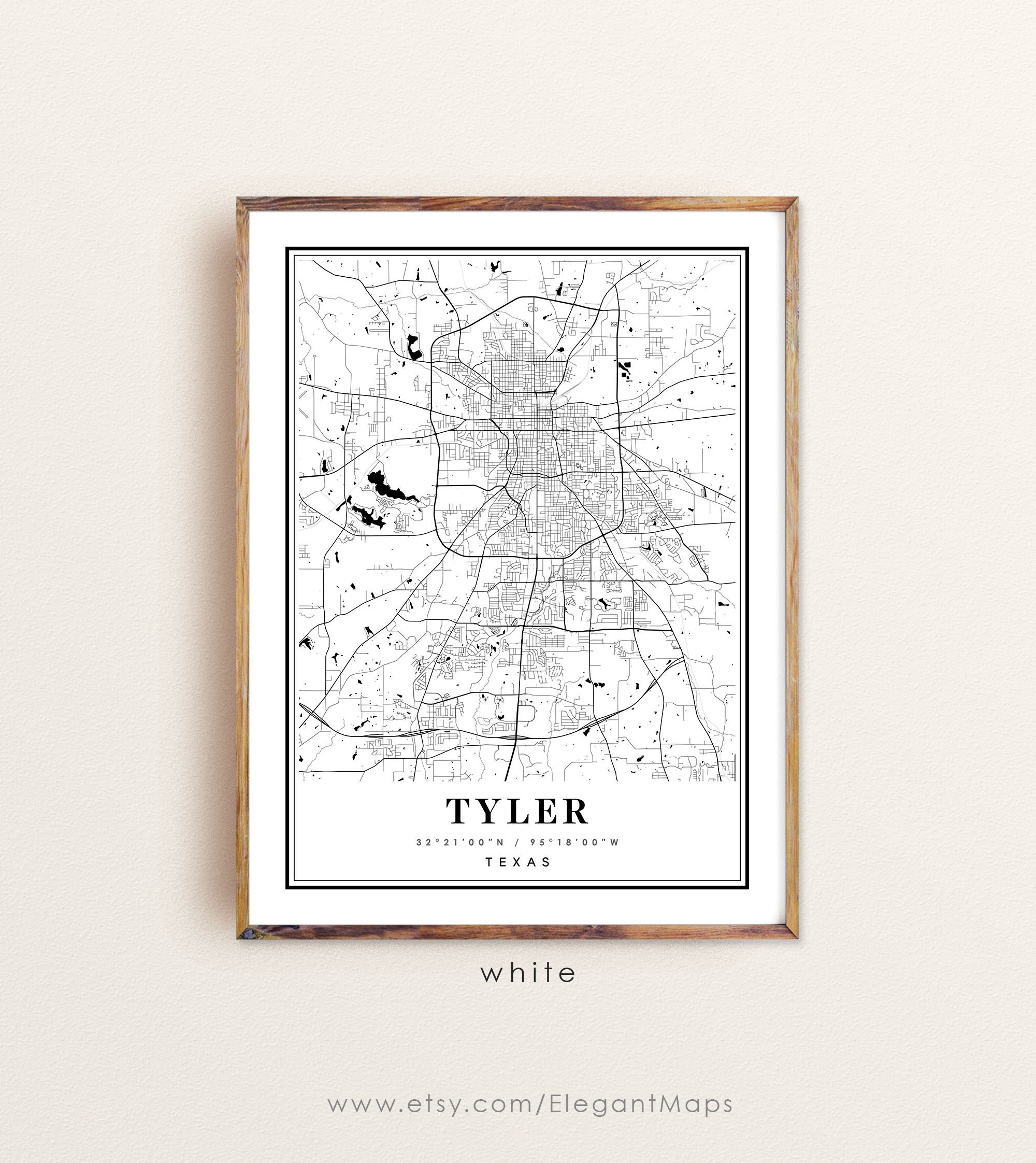 Tyler Texas Map Tyler TX Map Tyler City Map Tyler Print - Etsy