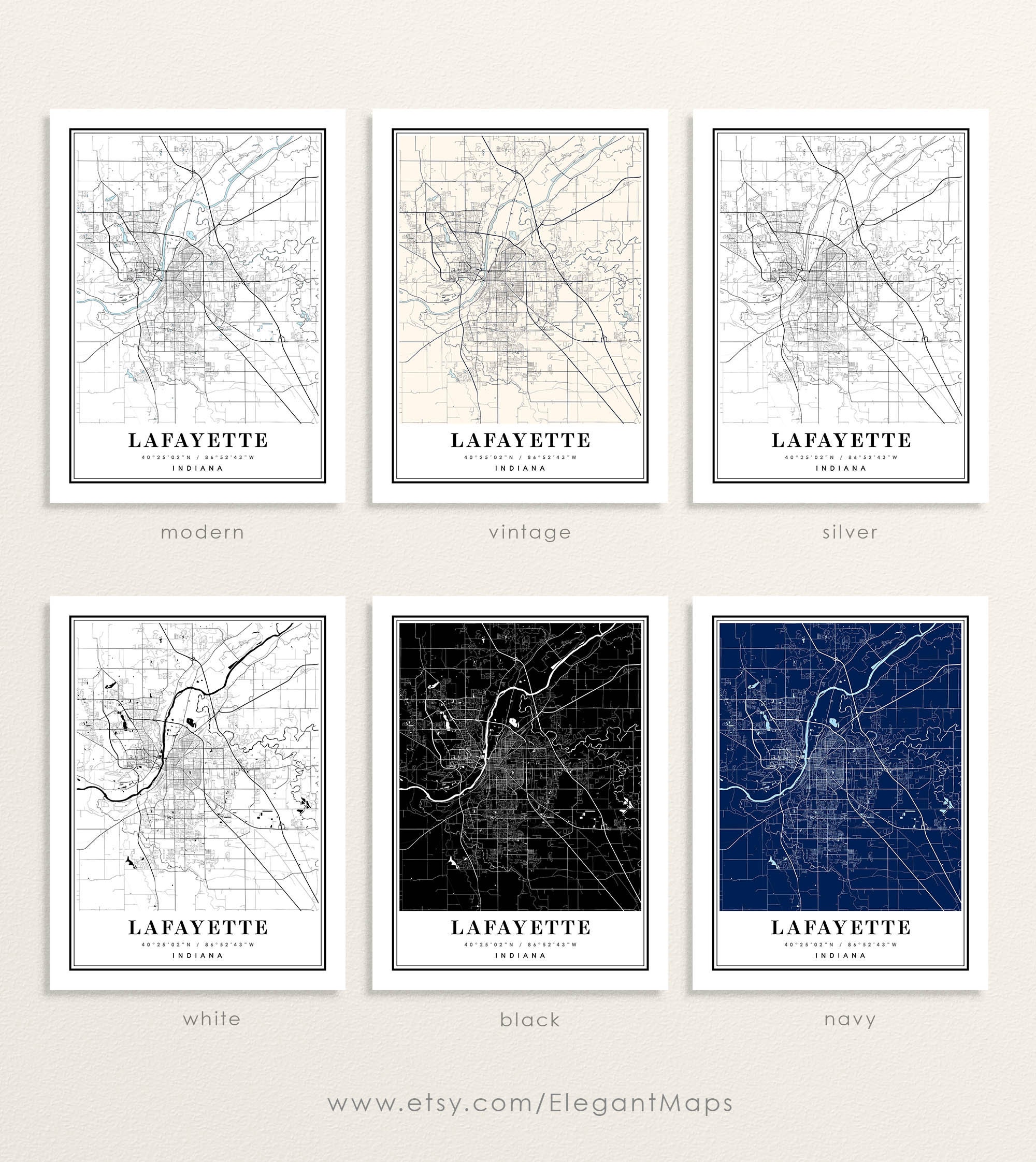 Lafayette Indiana Map Lafayette IN Map Lafayette City Map | Etsy