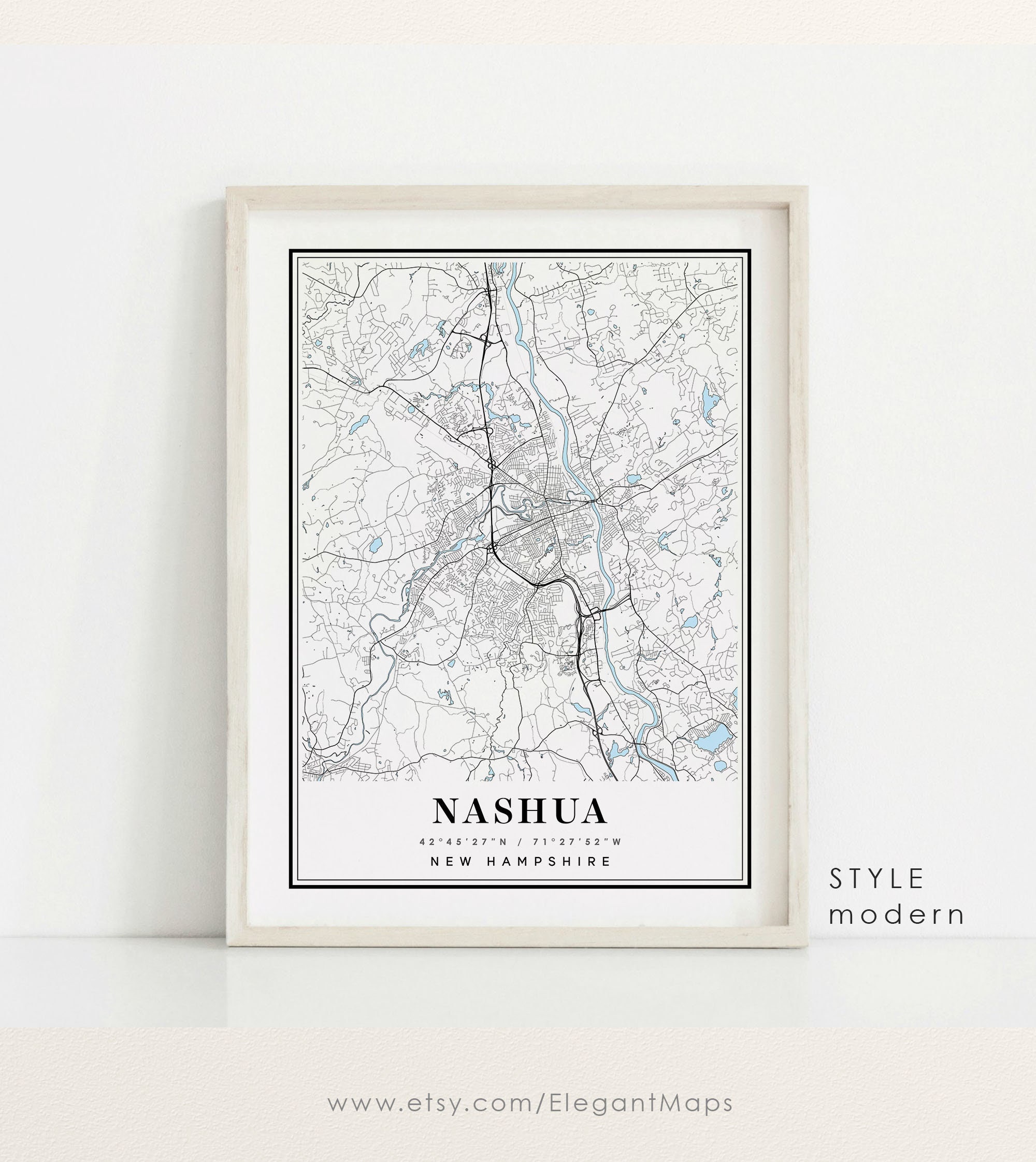 Nashua New Hampshire Map Nashua NH Map Nashua City Map | Etsy