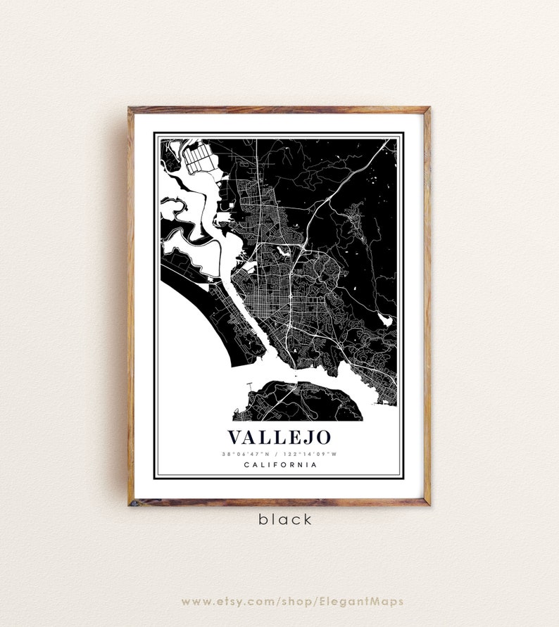 Vallejo California map Vallejo CA map Vallejo city map | Etsy