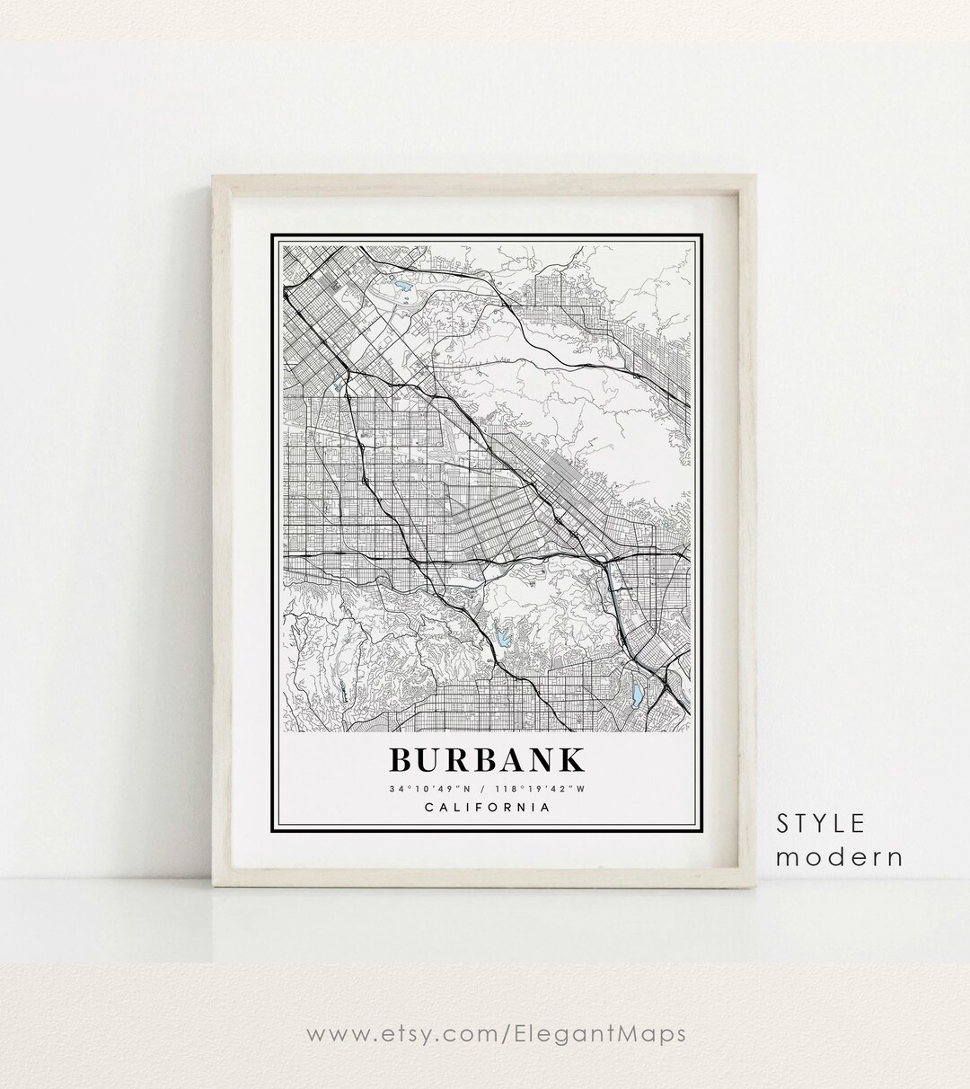 Burbank California Map, Burbank CA Map, Burbank City Map, Burbank Print ...