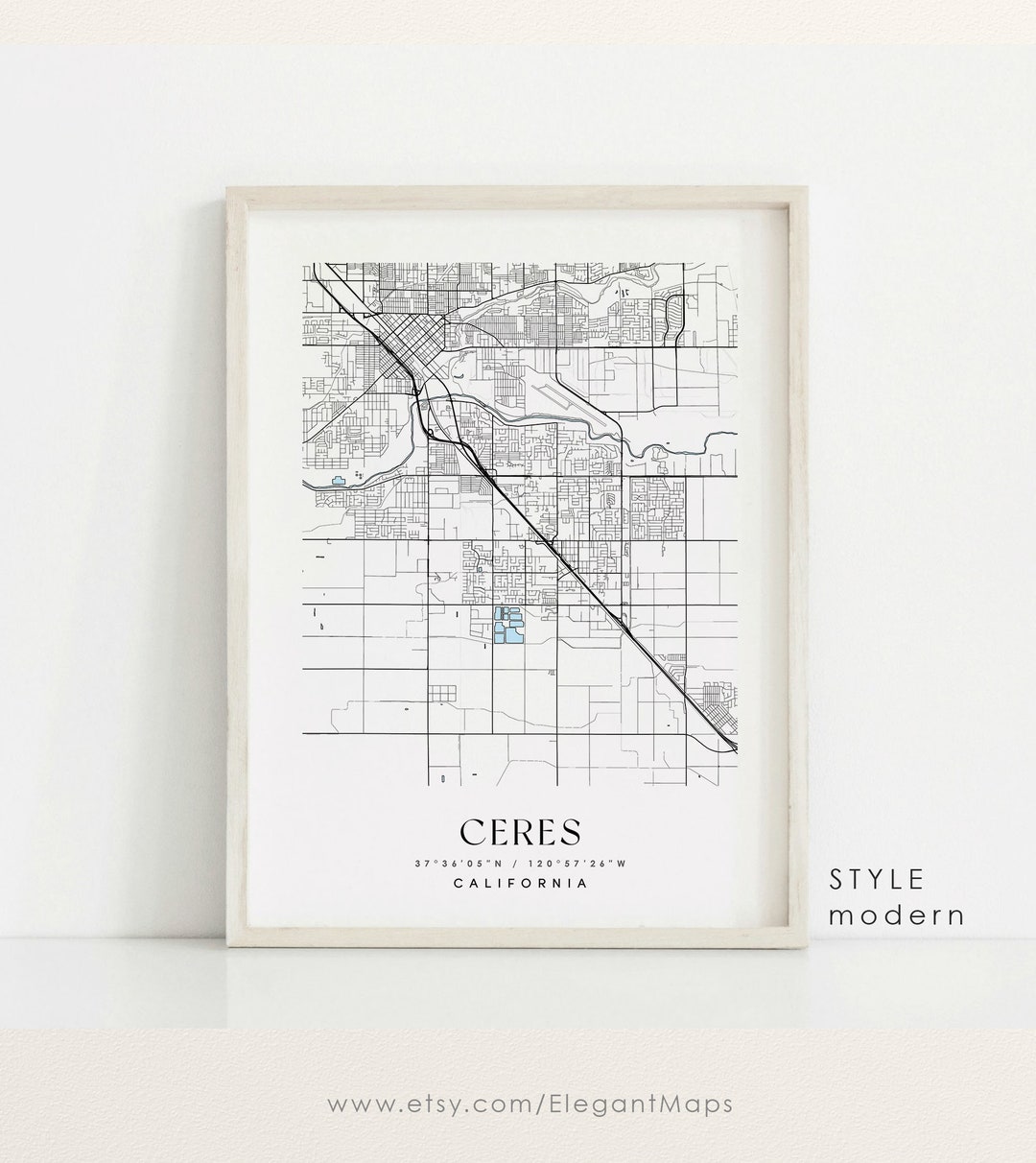 Ceres California Map, Ceres CA Map, Ceres City Print, Ceres Poster ...