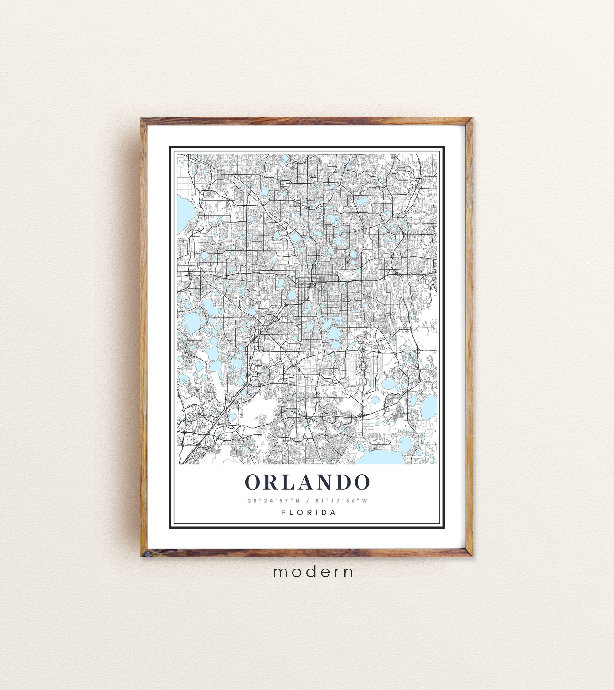 Orlando Florida map Orlando FL map Orlando city map Orlando | Etsy