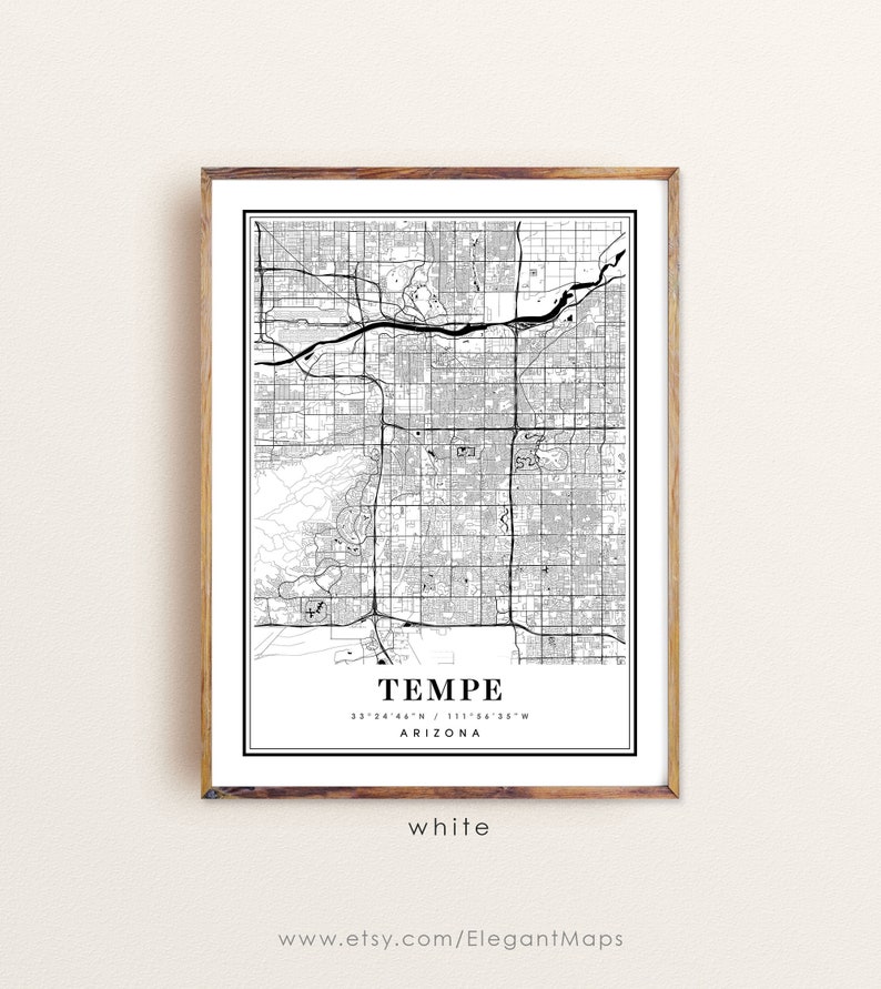 Tempe Arizona Map Tempe AZ Map Tempe City Map Tempe Print | Etsy
