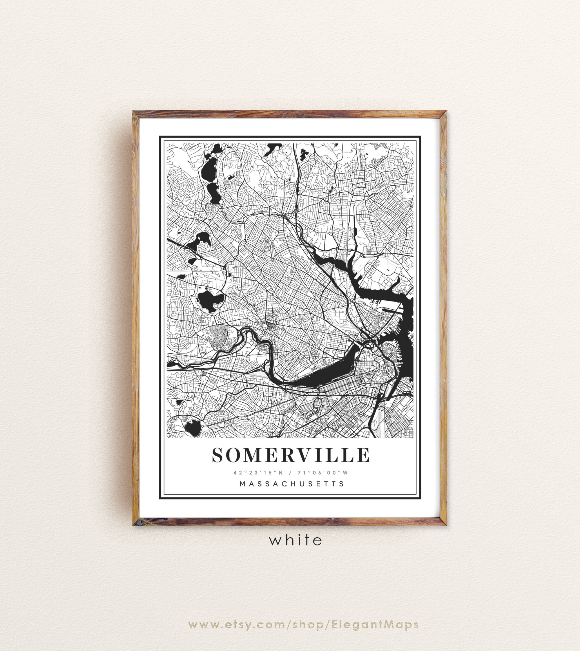 Somerville Massachusetts map Somerville MA map Somerville | Etsy