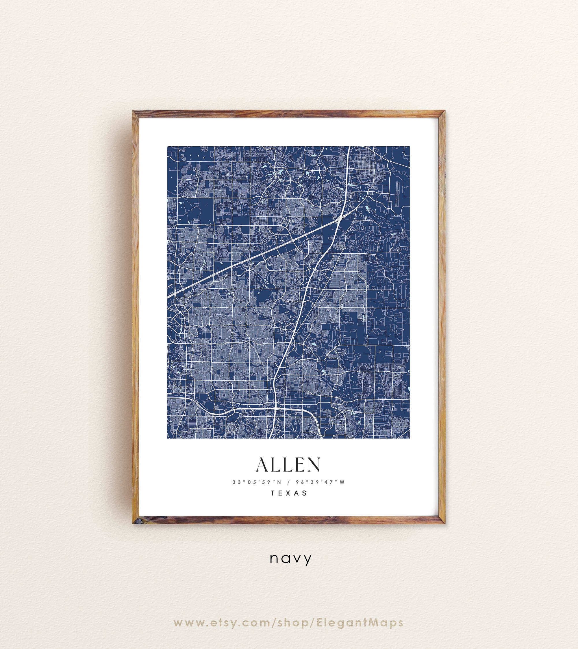Allen Texas map Allen TX map Allen city print Allen poster | Etsy