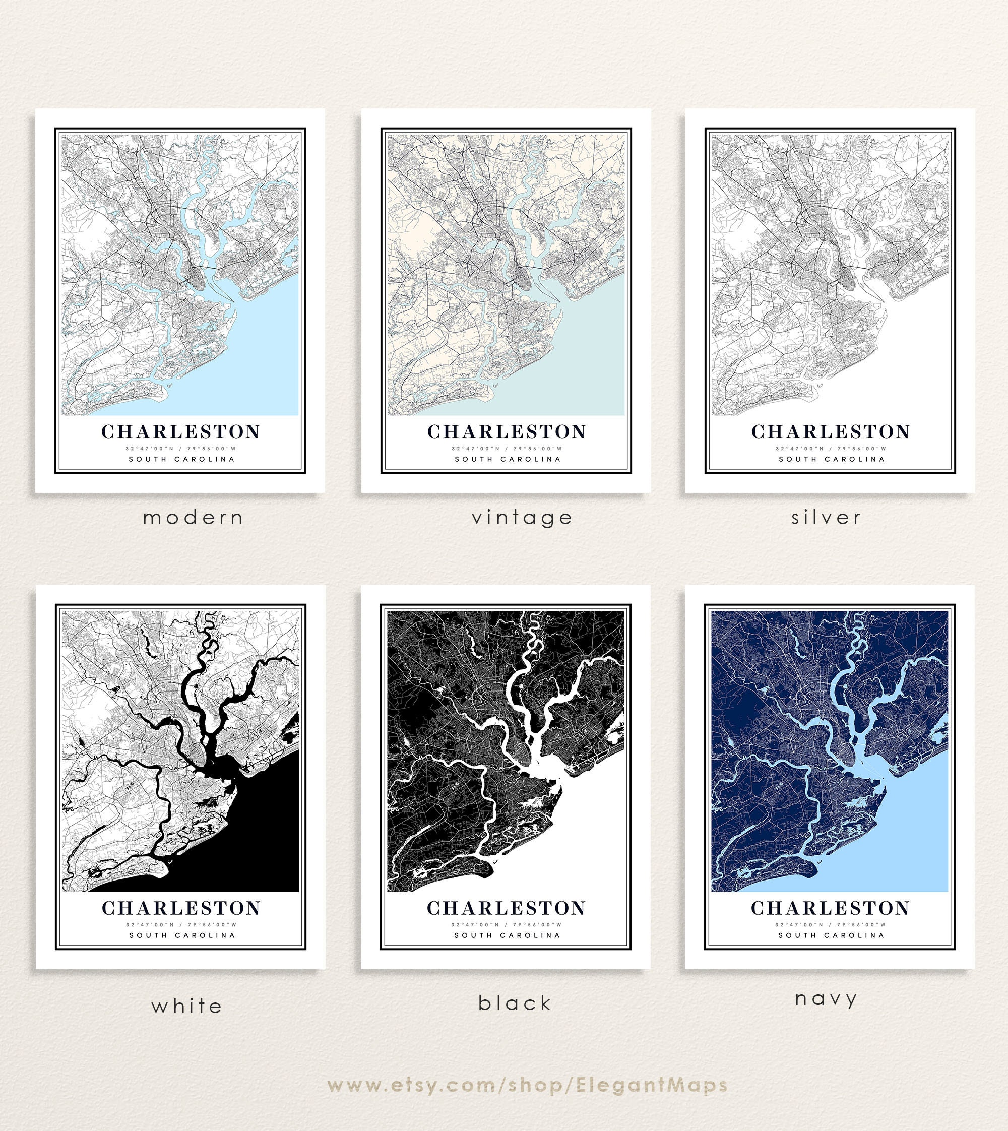 Charleston South Carolina map Charleston SC map Charleston | Etsy