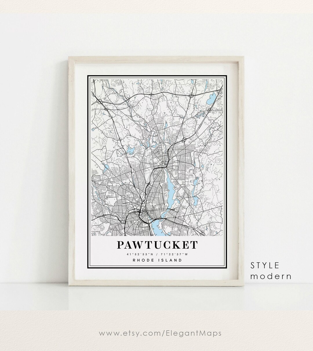 Pawtucket Rhode Island Map Pawtucket RI Map Pawtucket City - Etsy