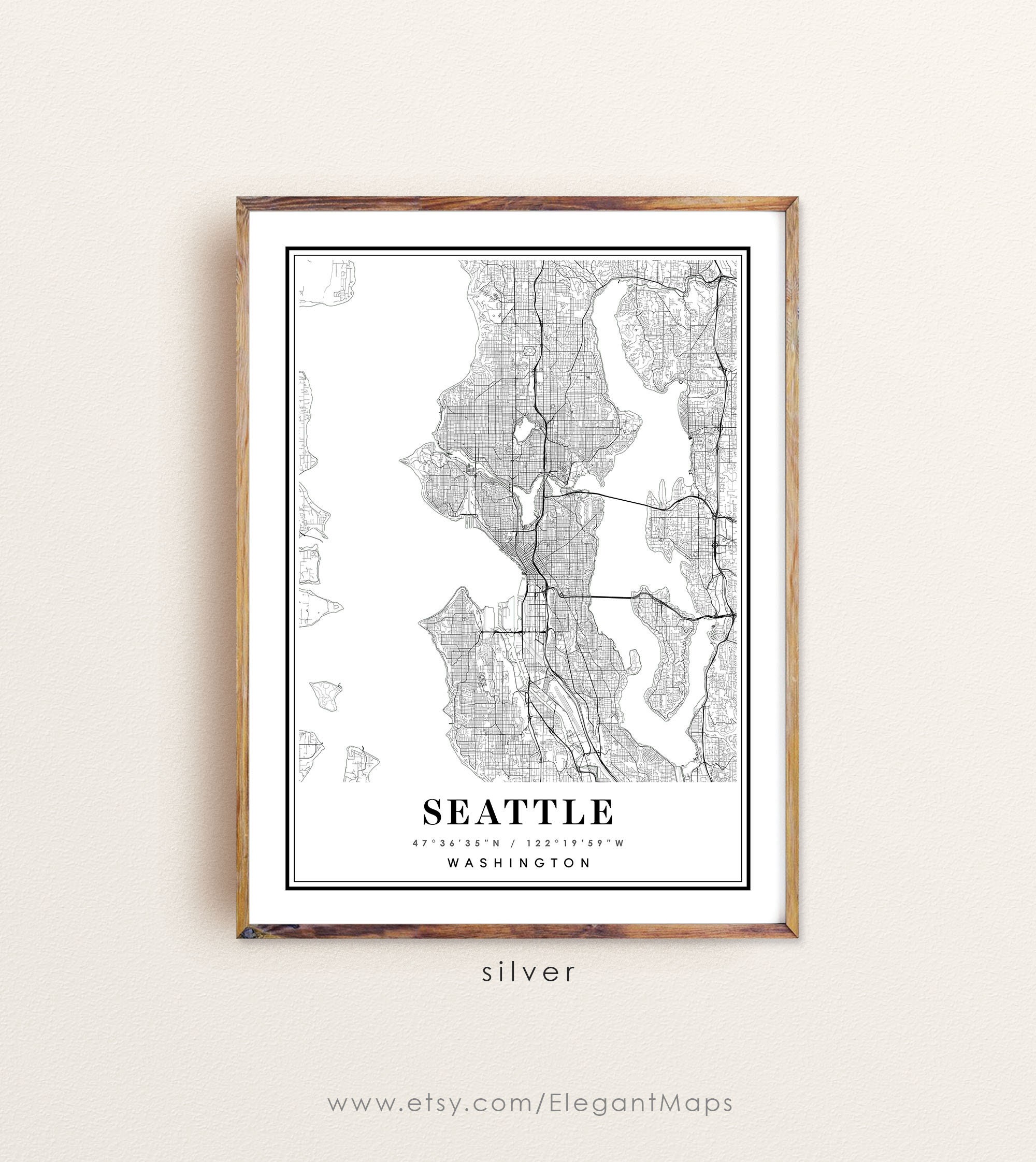 Seattle Washington Map Seattle WA Map Seattle City Map | Etsy