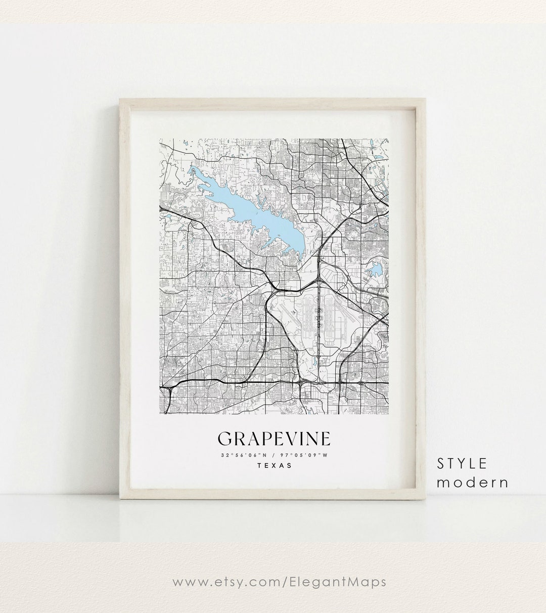 Grapevine Texas Map Art Print: Custom City Wall Decor - Etsy