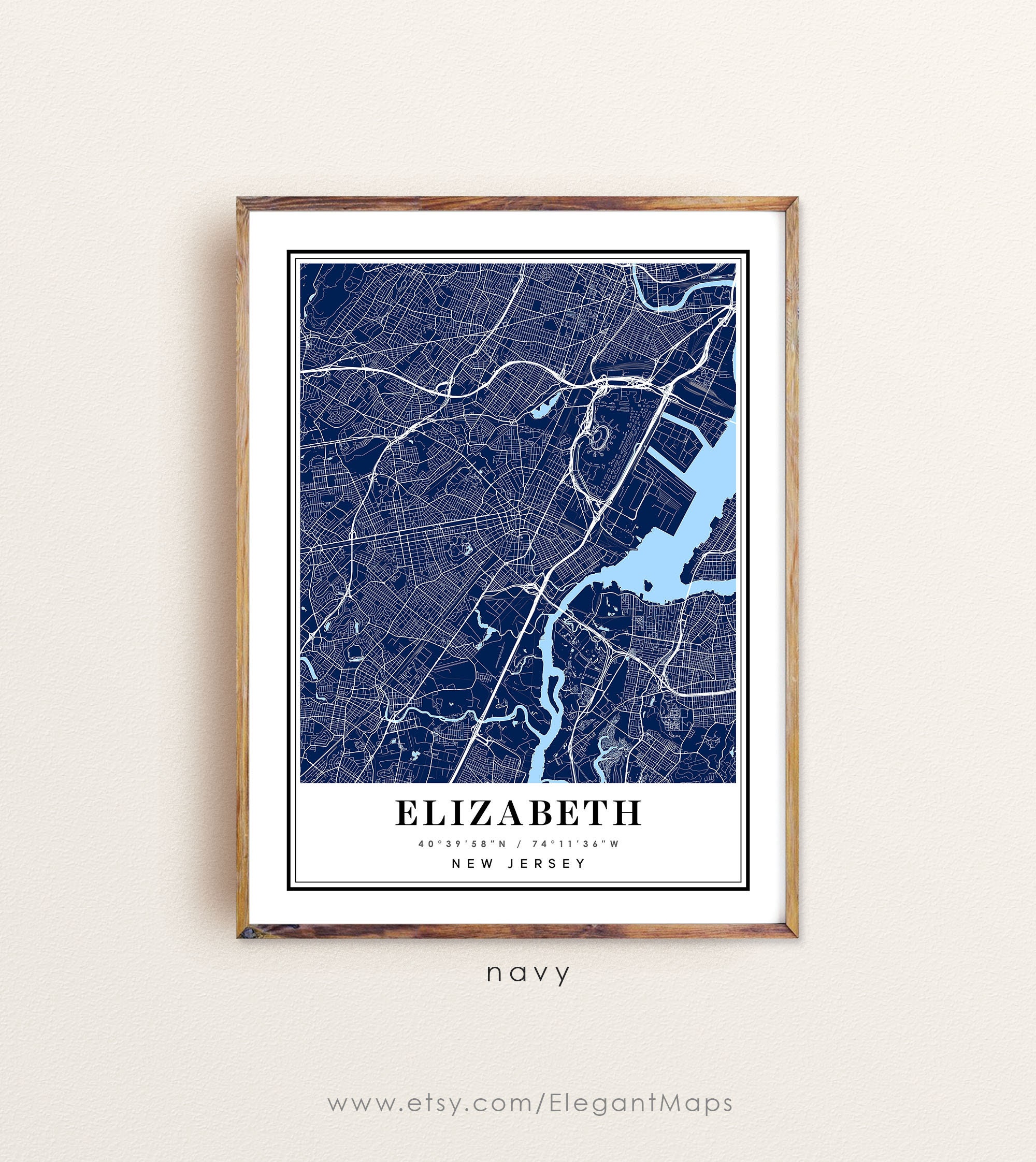 Elizabeth New Jersey Map Elizabeth NJ Map Elizabeth City | Etsy