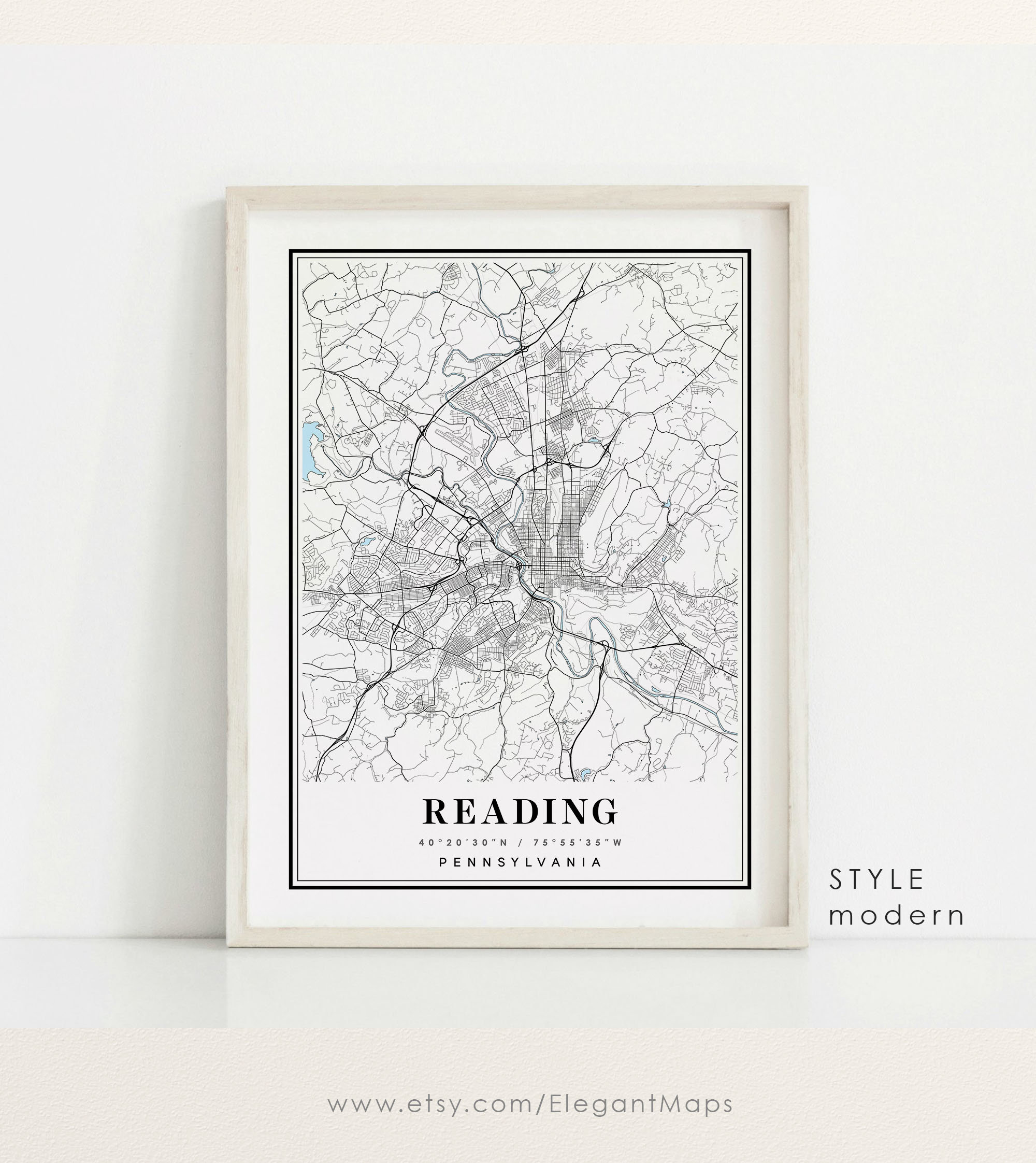 Reading Pennsylvania Map Reading PA Map Reading City Map | Etsy