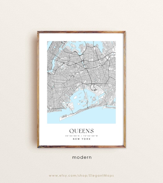Mapa de Queens New York mapa de Queens NY impresión de la - Etsy España