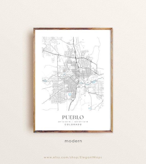 Pueblo Colorado Map Pueblo CO Map Pueblo City Print Pueblo - Etsy