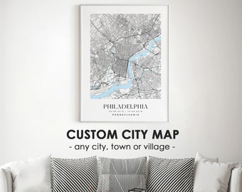 Custom Map Print, Custom City Map, City Map Print, Any Town, Any City ...