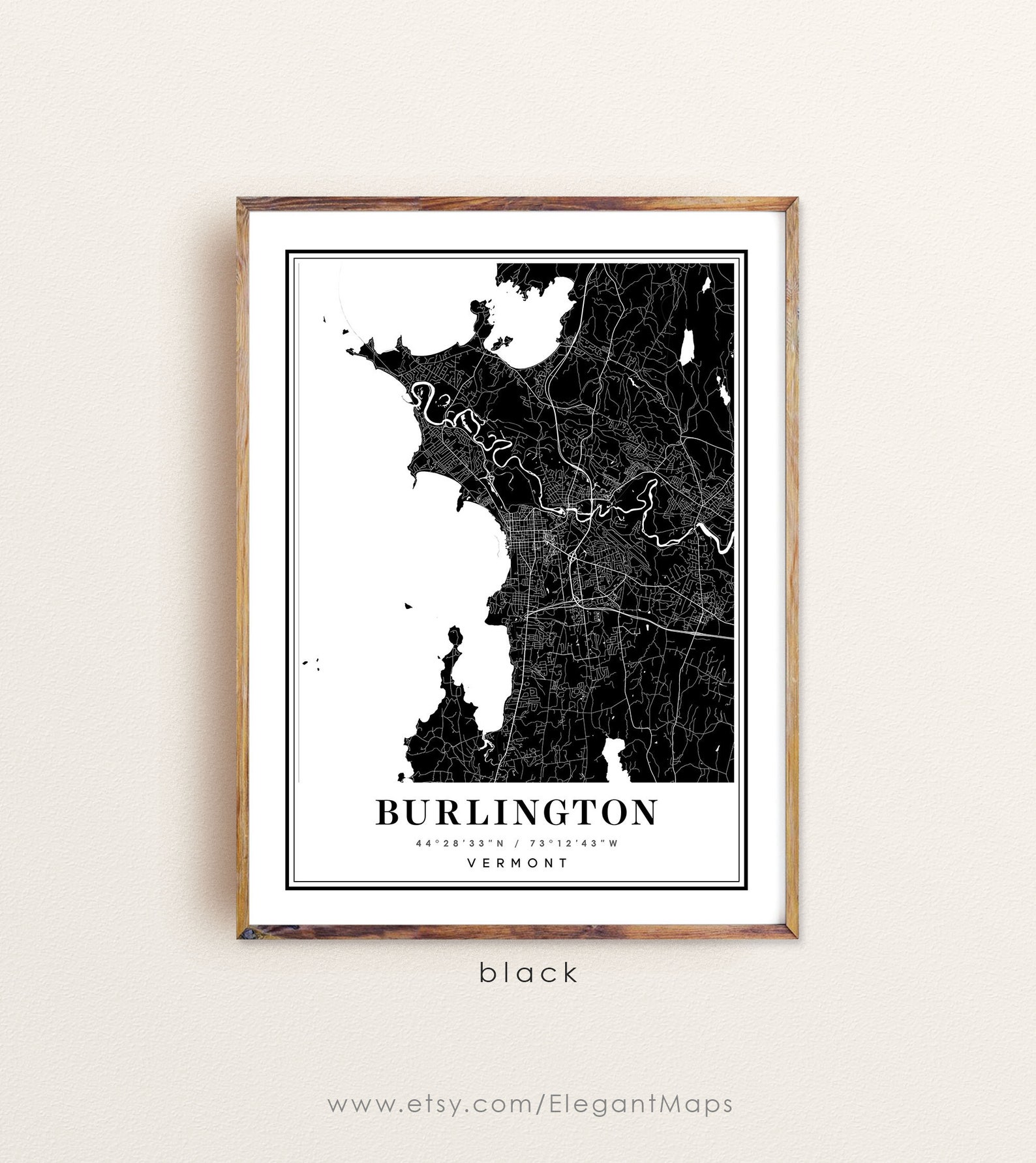 Burlington Vermont Map Burlington VT Map Burlington City | Etsy