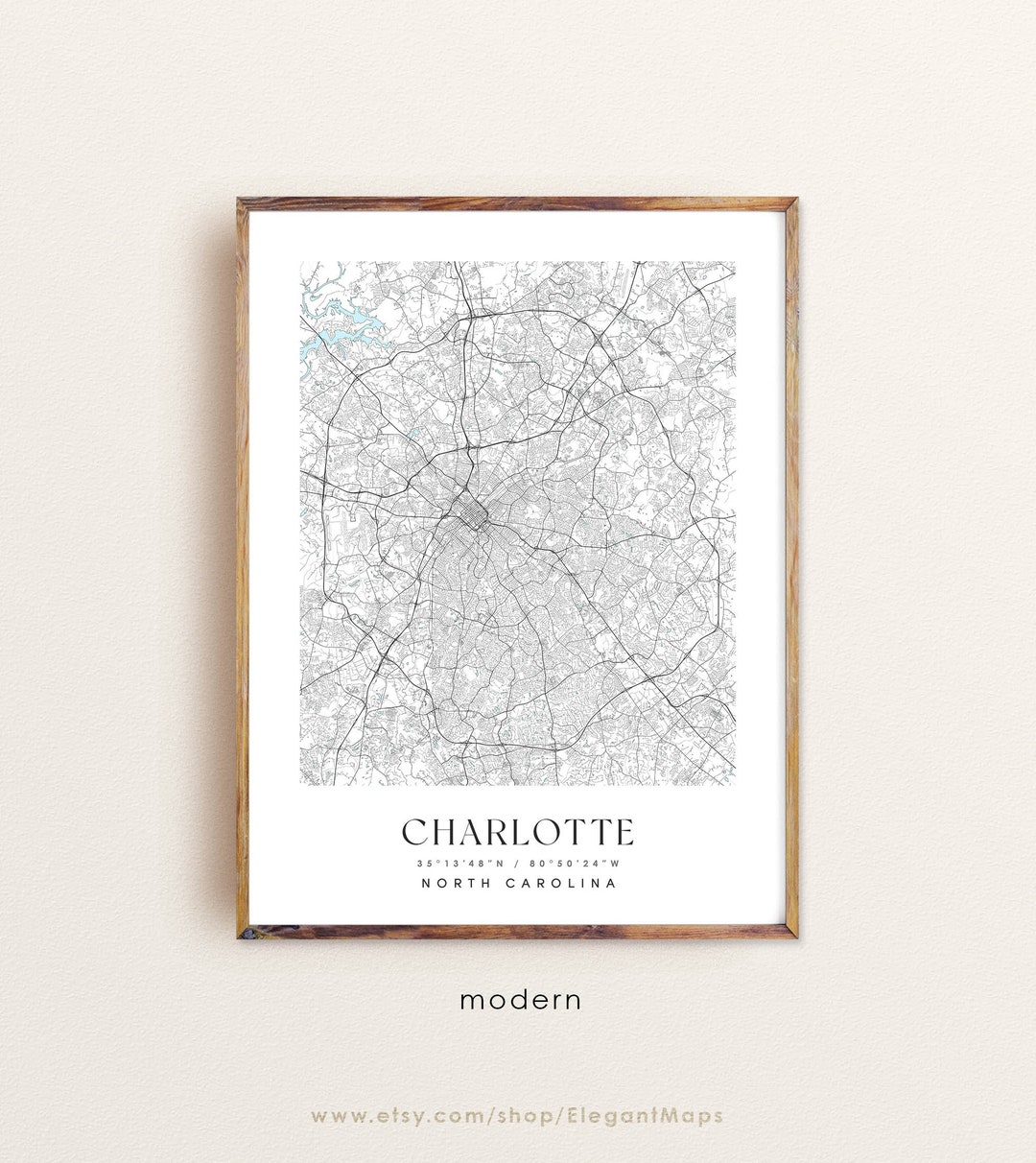 Mapa de Charlotte North Carolina, mapa de Charlotte NC, impresión de la ...