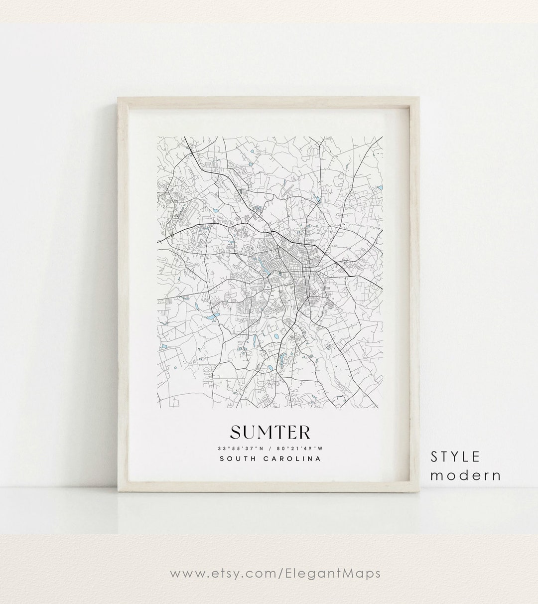 Sumter South Carolina Map, Sumter SC Map, Sumter City Print, Sumter ...