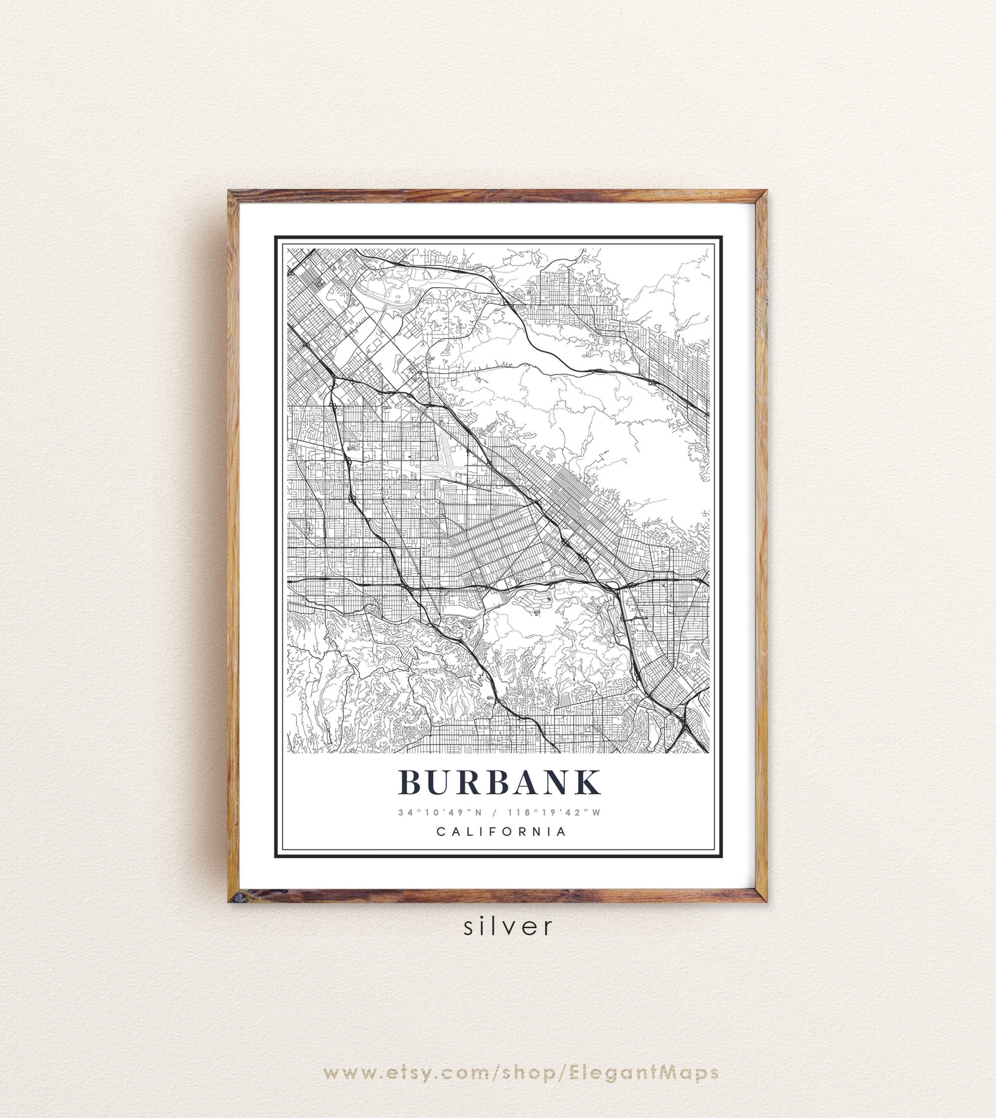 Burbank California map Burbank CA map Burbank city map | Etsy