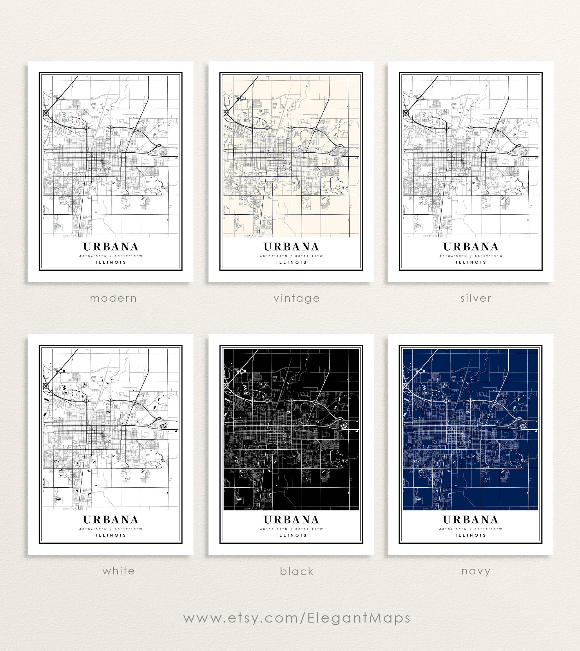 Urbana Illinois Map Urbana IL Map Urbana City Map Urbana - Etsy
