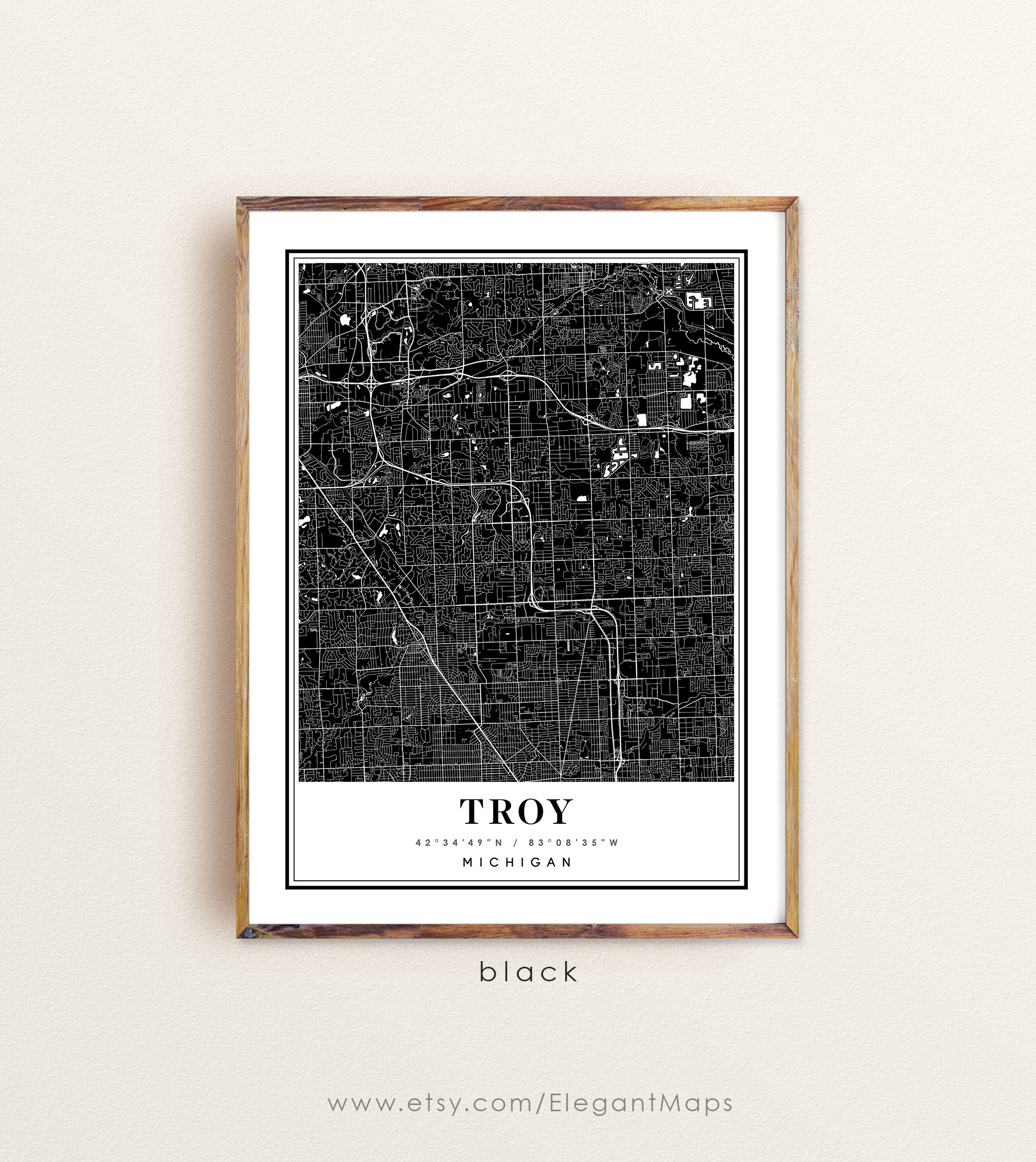 Troy Michigan Map Troy MI Map Troy City Map Troy Print | Etsy