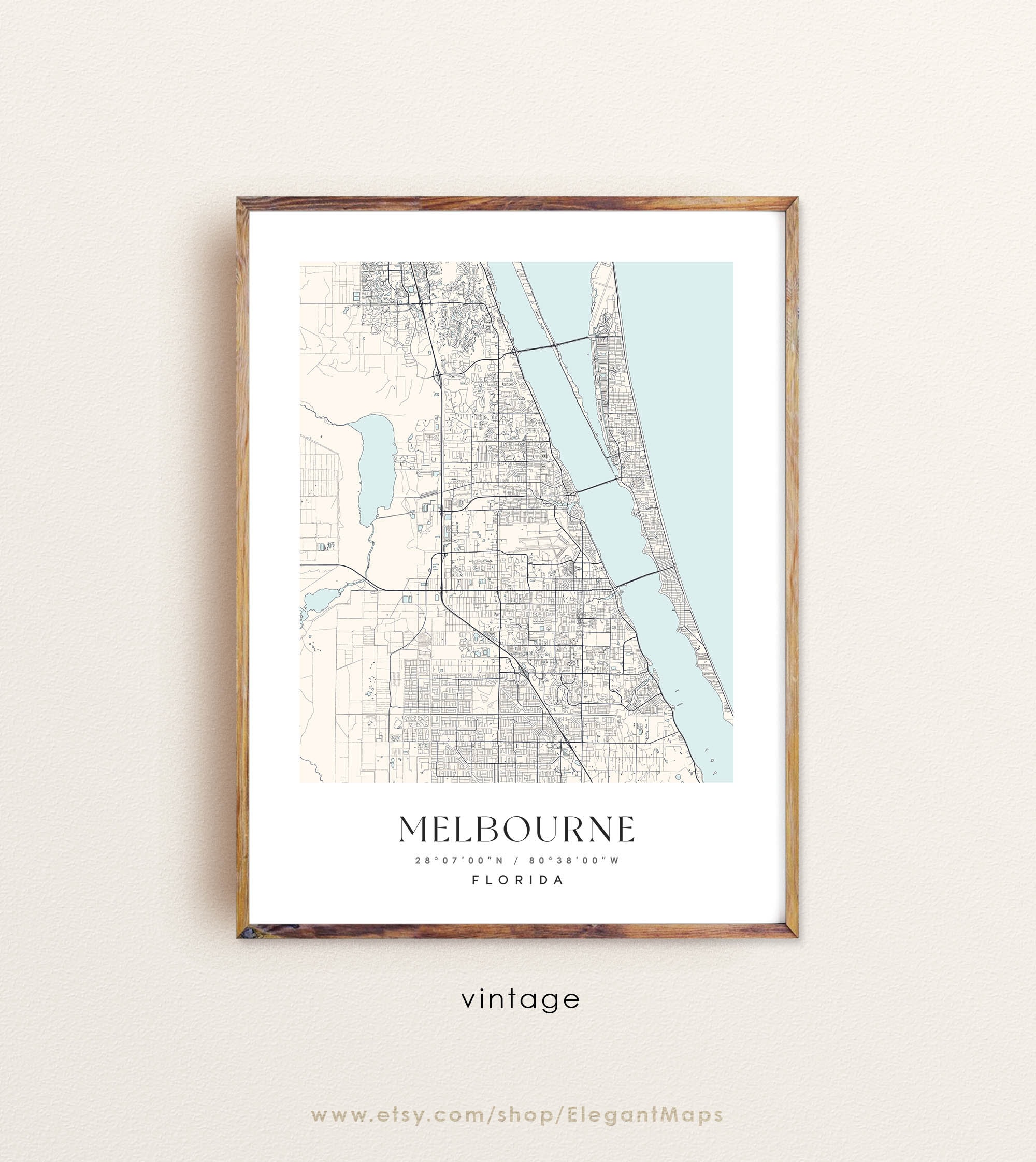 Melbourne Florida map Melbourne FL map Melbourne city print | Etsy