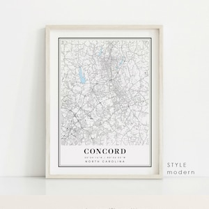 Concord North Carolina Map Concord NC Map Concord City Map - Etsy
