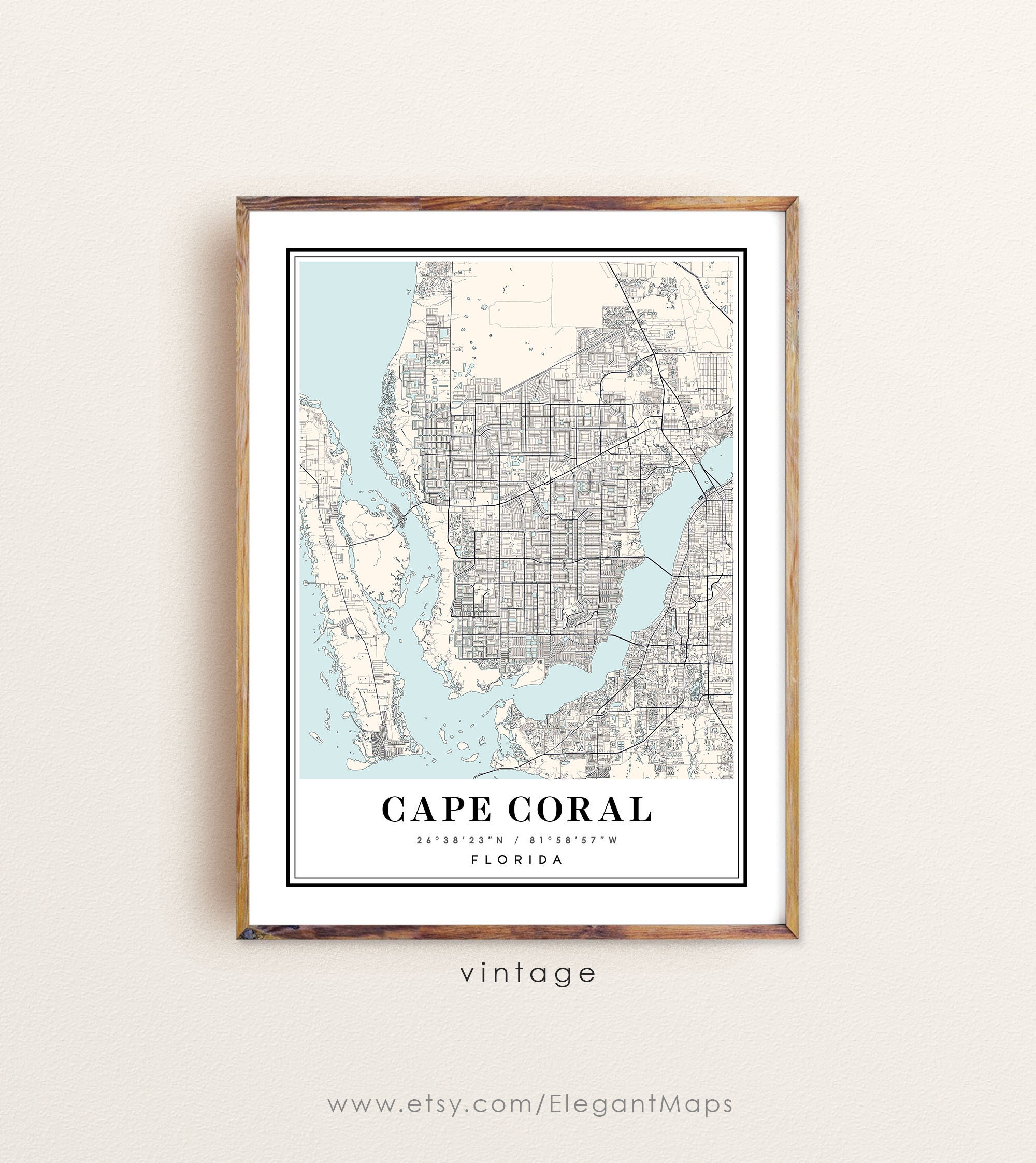 Cape Coral Florida Map Cape Coral FL Map Cape Coral City | Etsy