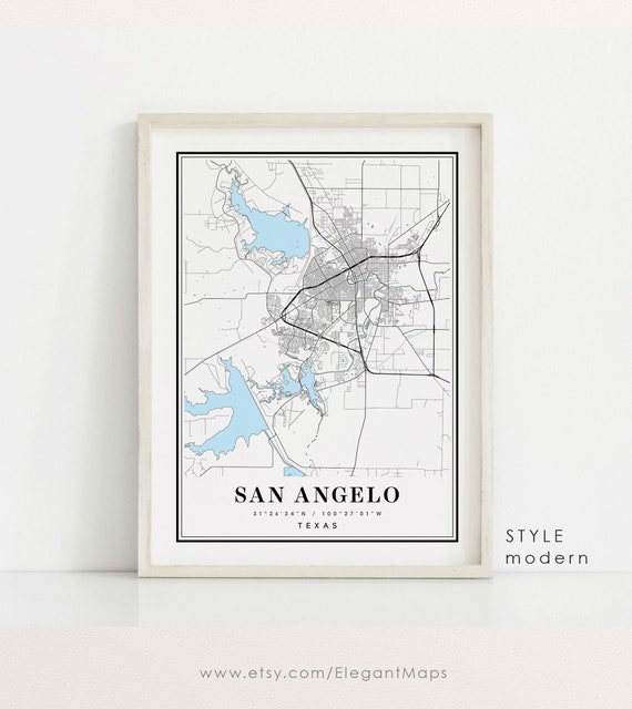 San Angelo Texas Map San Angelo TX Map San Angelo City Map | Etsy