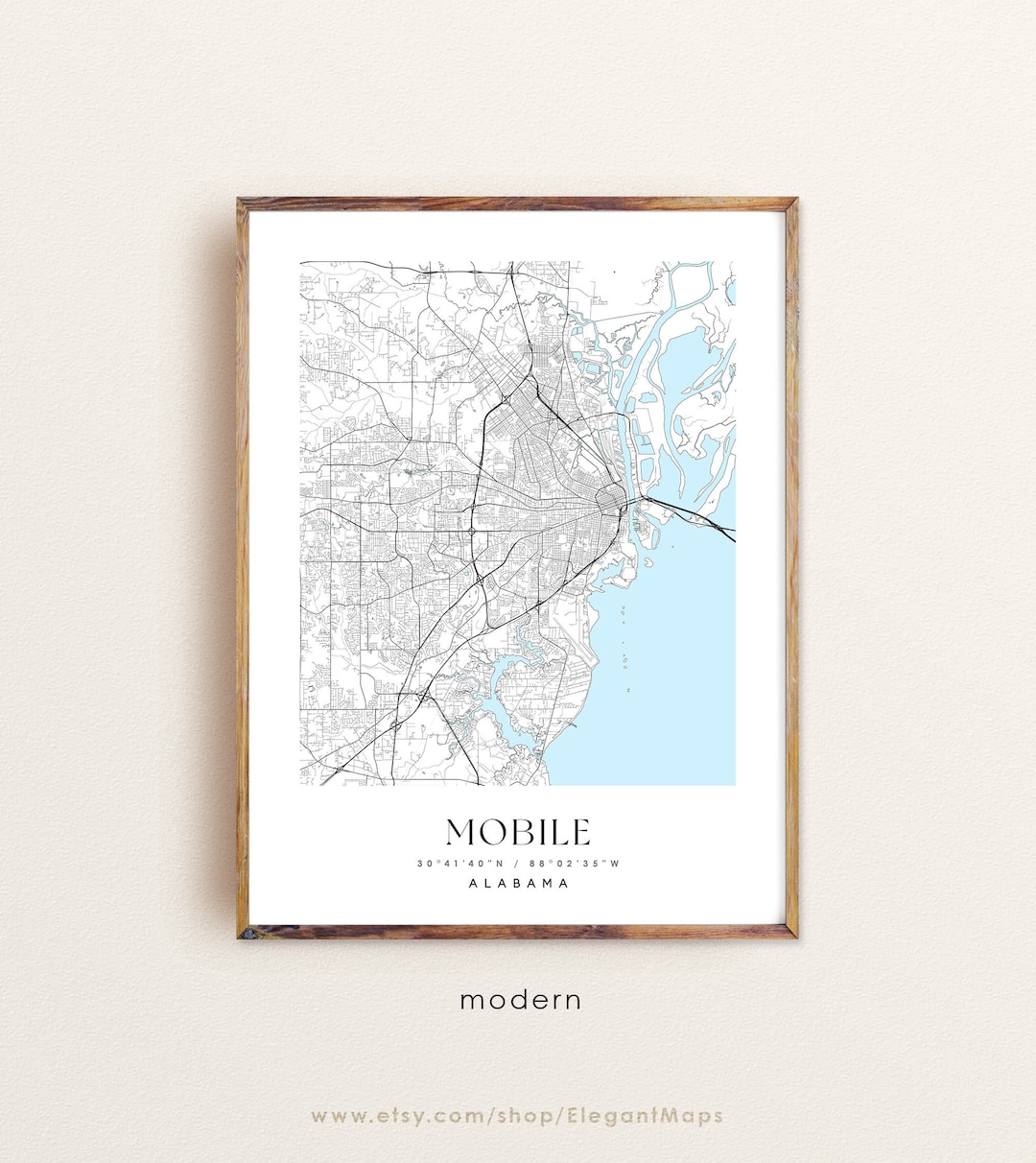 Mobile Alabama Map Mobile AL Map Mobile City Print Mobile - Etsy
