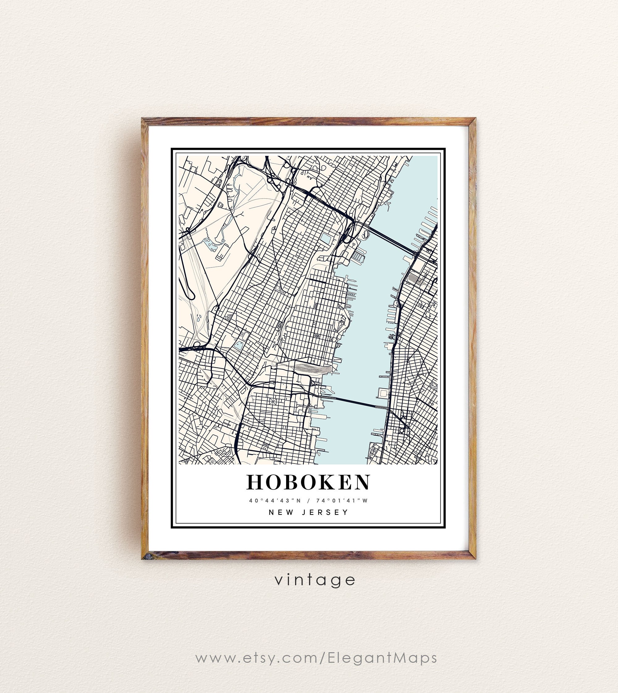Hoboken New Jersey Map Hoboken NJ Map Hoboken City Map - Etsy