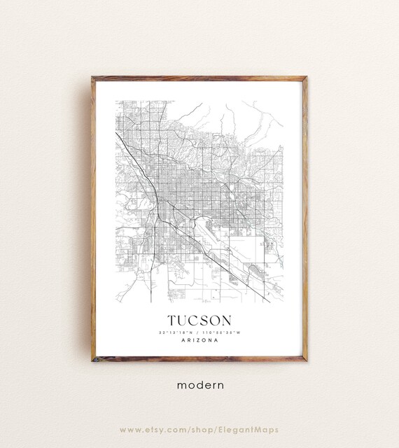 Tucson Arizona Map Tucson AZ Map Tucson City Print Tucson - Etsy