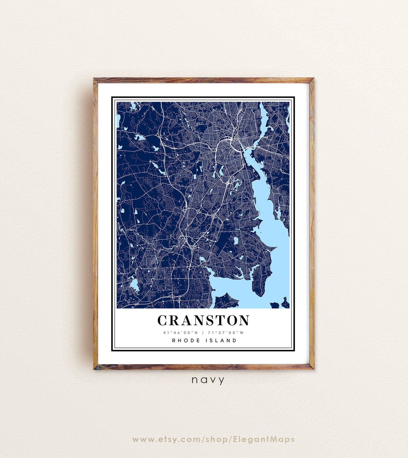 Cranston Rhode Island map Cranston RI map Cranston city map | Etsy