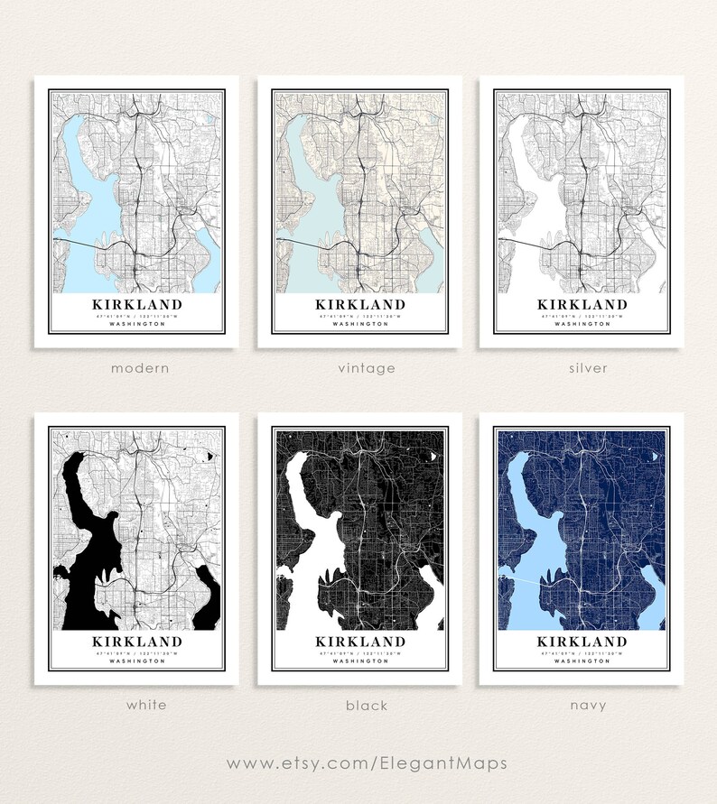 Kirkland Washington Map Kirkland WA Map Kirkland City Map | Etsy