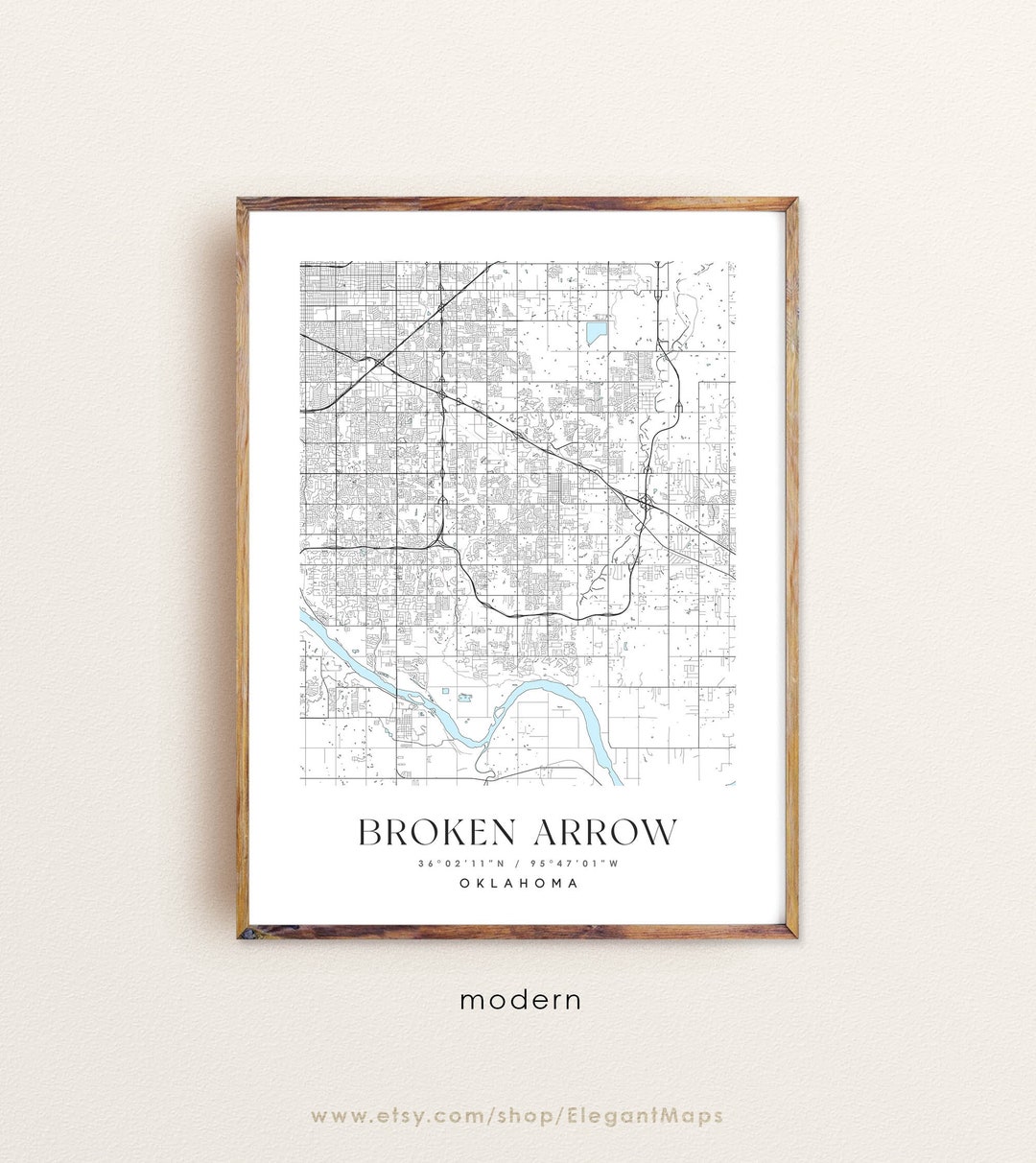 Broken Arrow Oklahoma Map, Broken Arrow OK Map, Broken Arrow City Print ...