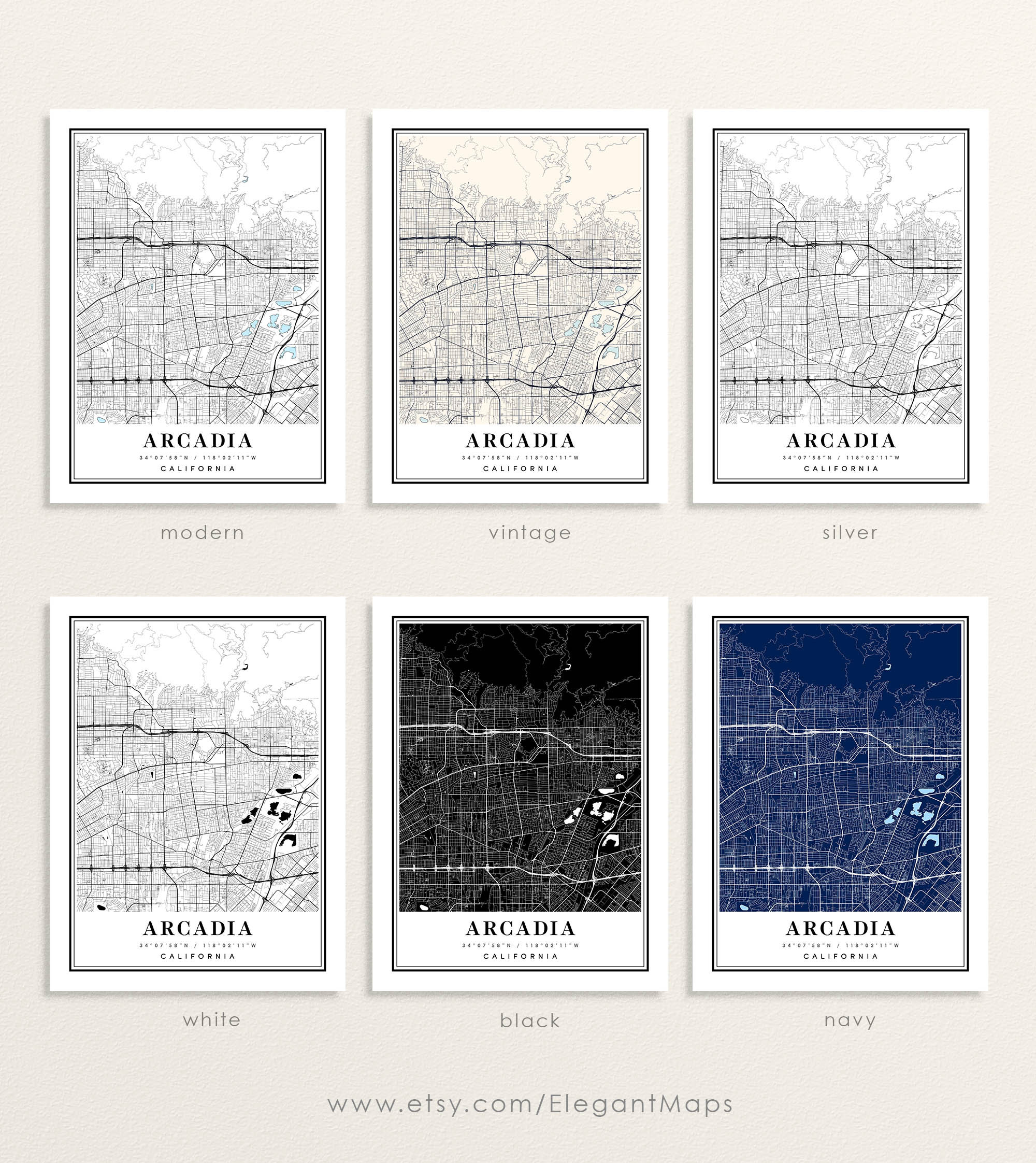 Arcadia California Map Arcadia CA Map Arcadia City Map - Etsy