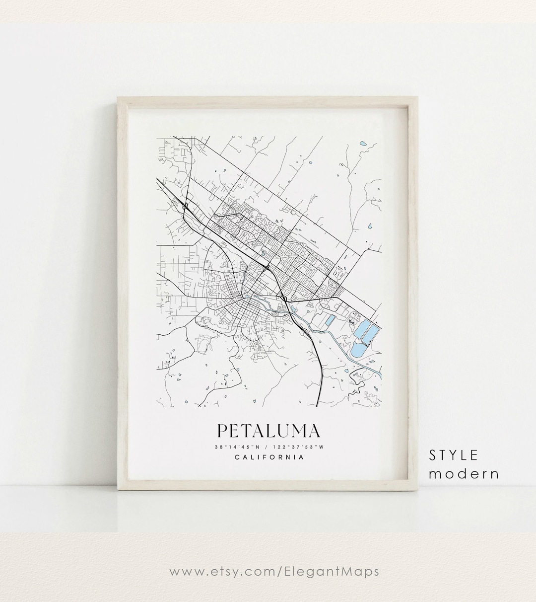 Petaluma California Map, Petaluma CA Map, Petaluma City Print, Petaluma ...